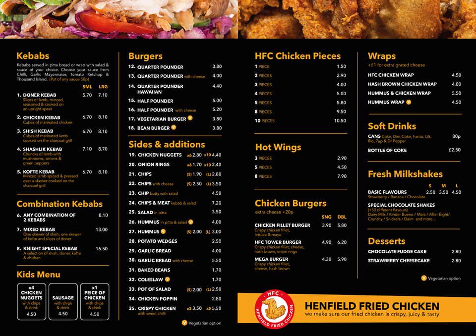 Menu at Kebab Knight restaurant, Henfield