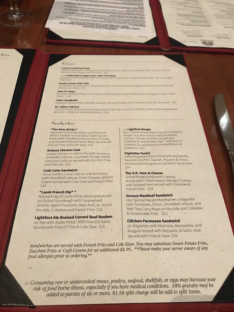 Menu at Lightfoot Restaurant, Leesburg
