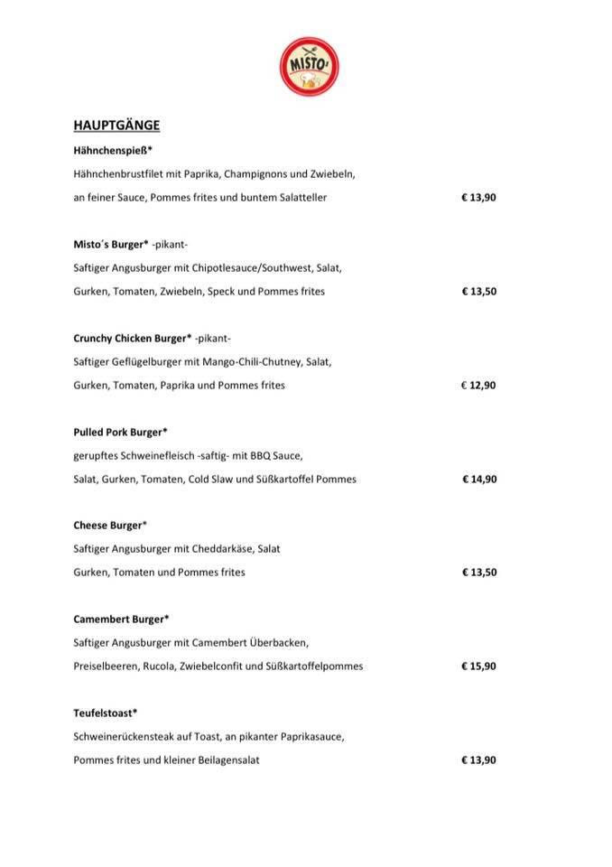 Speisekarte von Mistos restaurant, Neustadt (Wied)