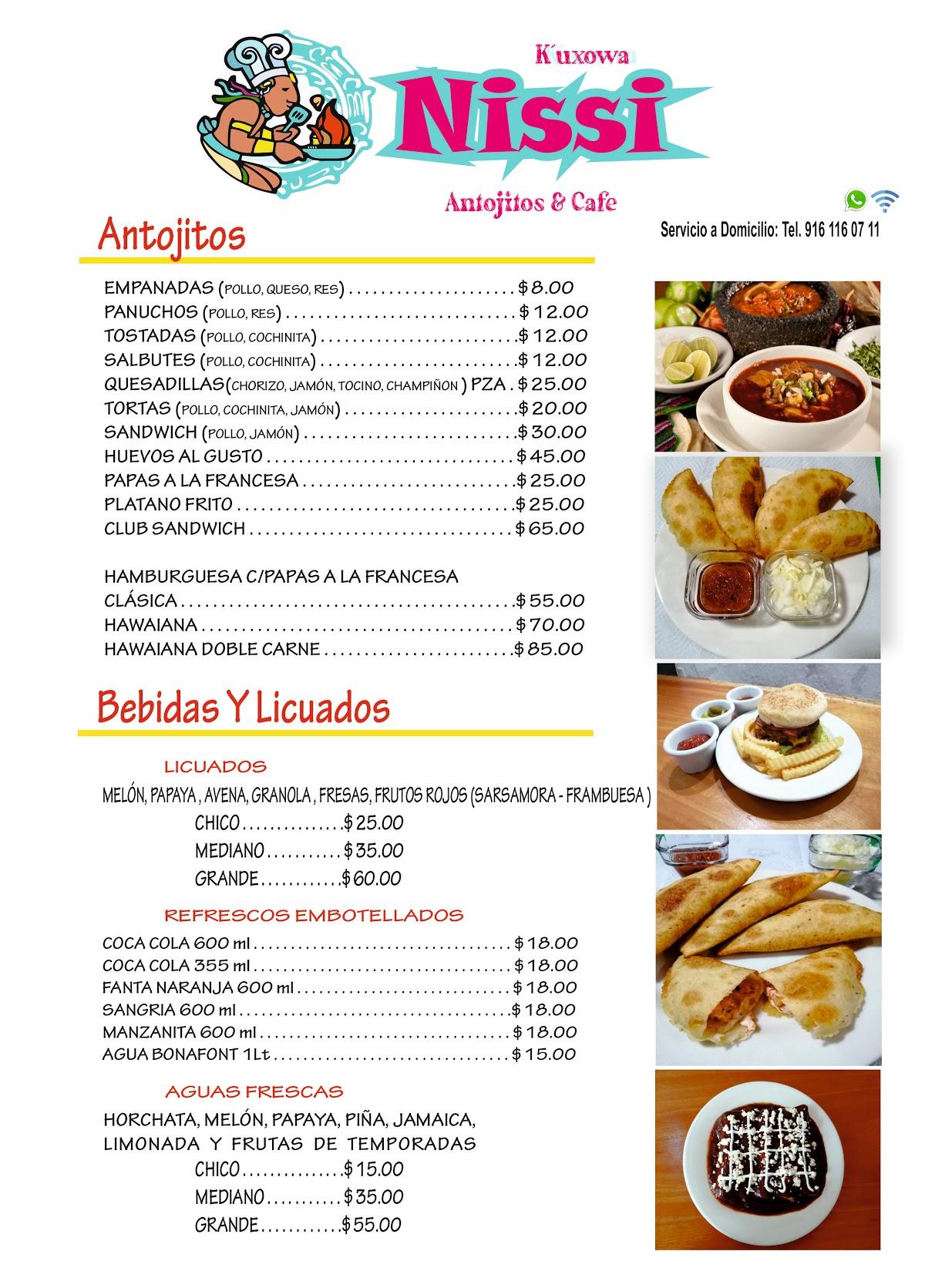 Menu at Nissi K'uxowa restaurant, Palenque