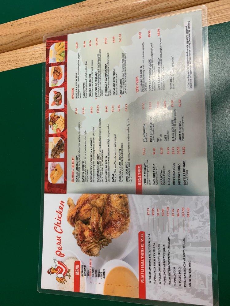 Menu at Peru Chicken restaurant, Las Vegas, E Tropicana Ave