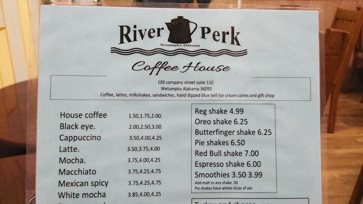 Menu at River Perk cafe, Wetumpka