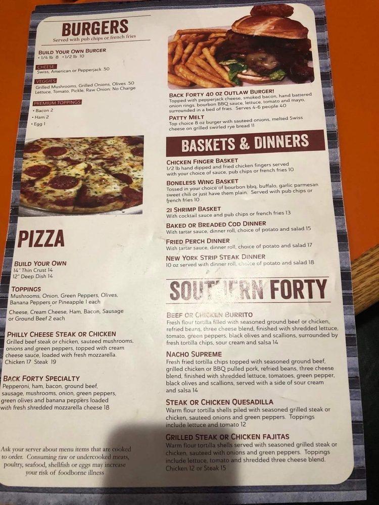 Menu at The Back Forty pub & bar, Chesaning
