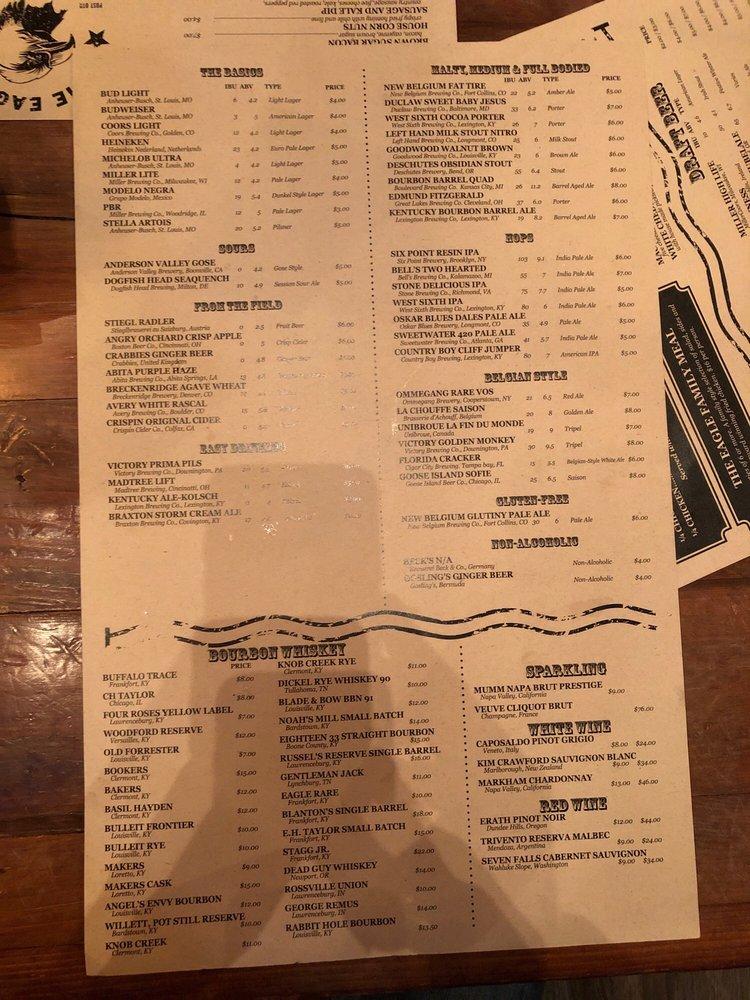 Menu at The Eagle Louisville restaurant, Louisville