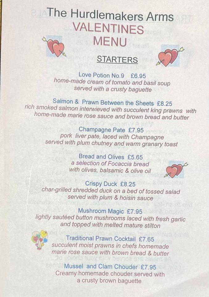 Menu at The Hurdlemakers Arms pub & bar, Woodham Mortimer, Post Office Rd