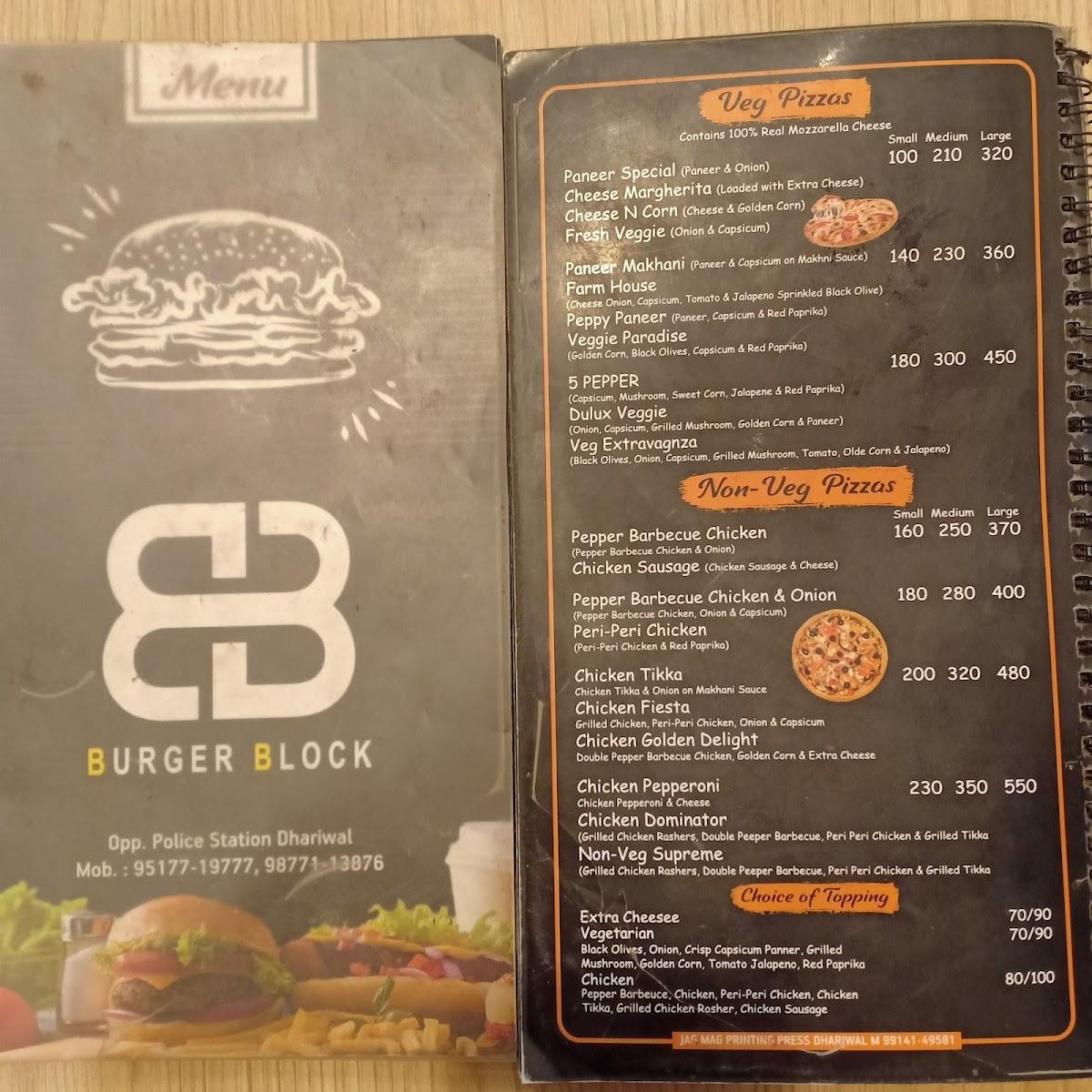 Menu at Burger Block, Dhariwal
