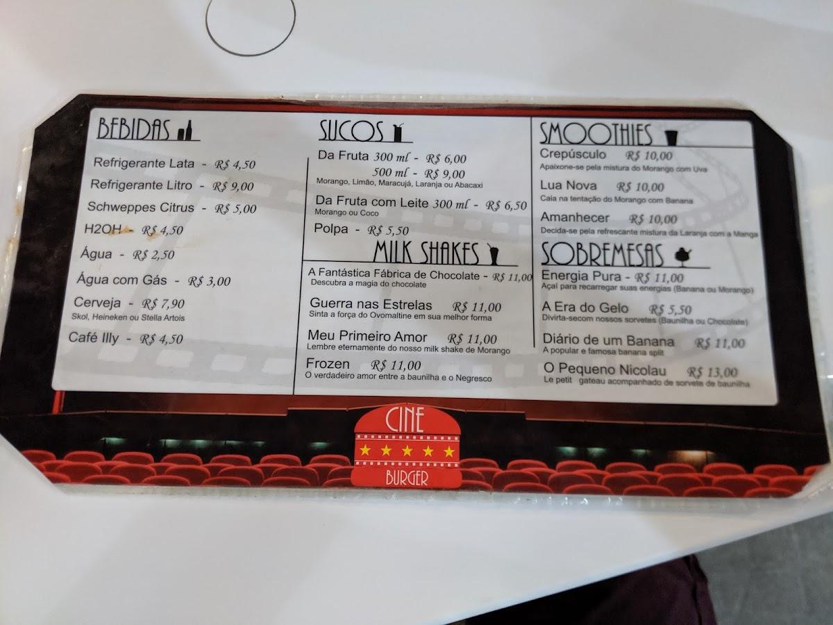 Carta del restaurante Cine Burger Vilas, Lauro del Freitas