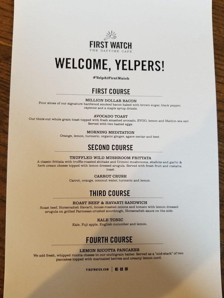 Menu at First Watch cafe, Colorado Springs, N Academy Blvd
