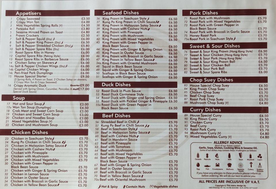 Menu at Hong Kong House restaurant, Hythe
