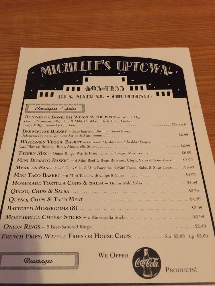 Menu at Michelle's pub & bar, Churubusco