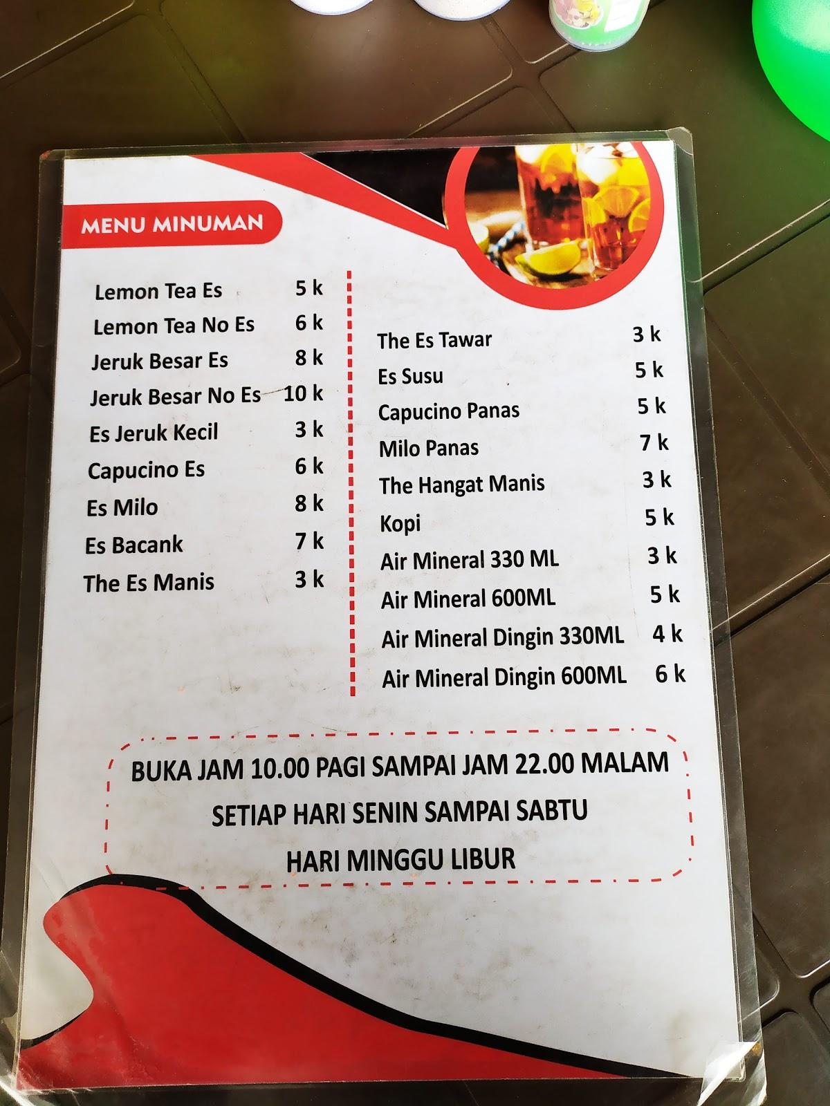 Menu at Nasi Goreng Sifa restaurant, Pontianak, Jl. Surya No.3