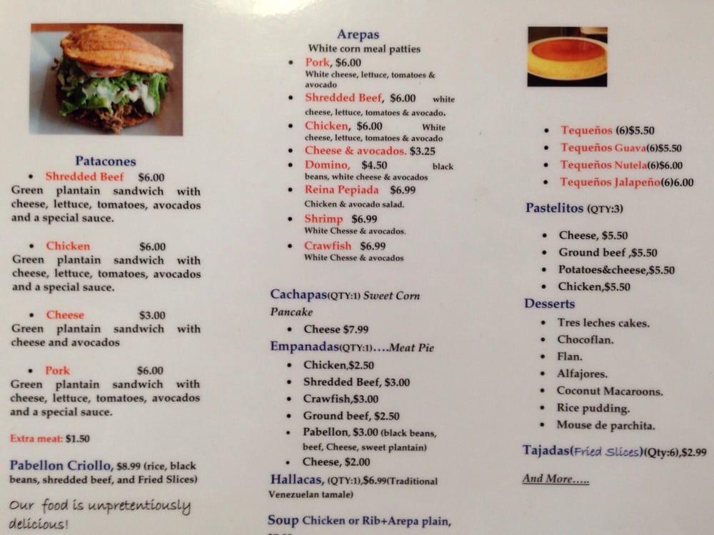 Menu at Patacon Latin Cuisine restaurant, Lafayette
