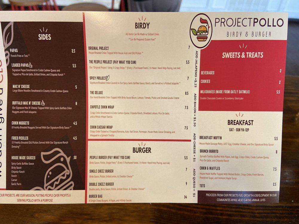 Menu at Project Pollo restaurant, Austin, W Anderson Ln. A-1
