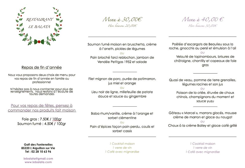Menu au Restaurant Le Balata, L'Aiguillon-sur-Vie, Route de Coëx (D6 ...