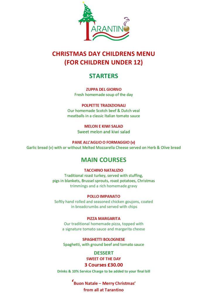 Menu at Tarantino restaurant, Hornchurch