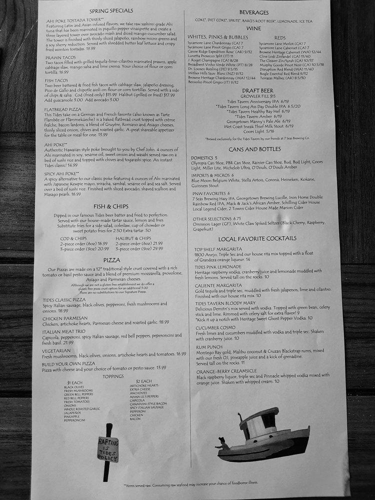 Menu at Tides Tavern pub & bar, Gig Harbor