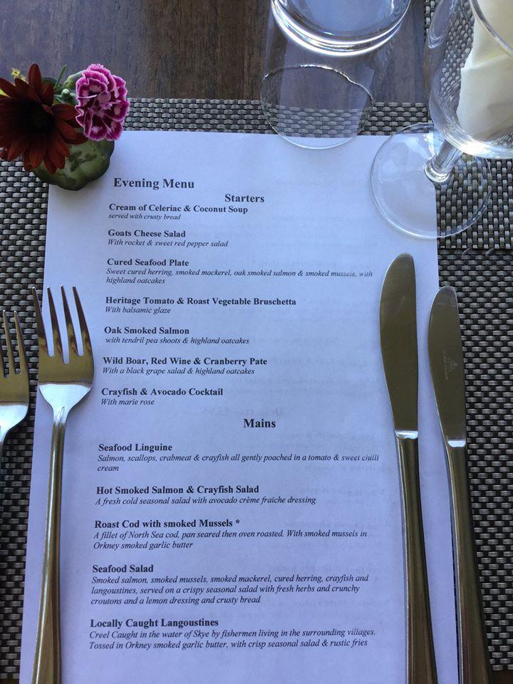 Menu at Tingle Creek Hotel, Erbusaig