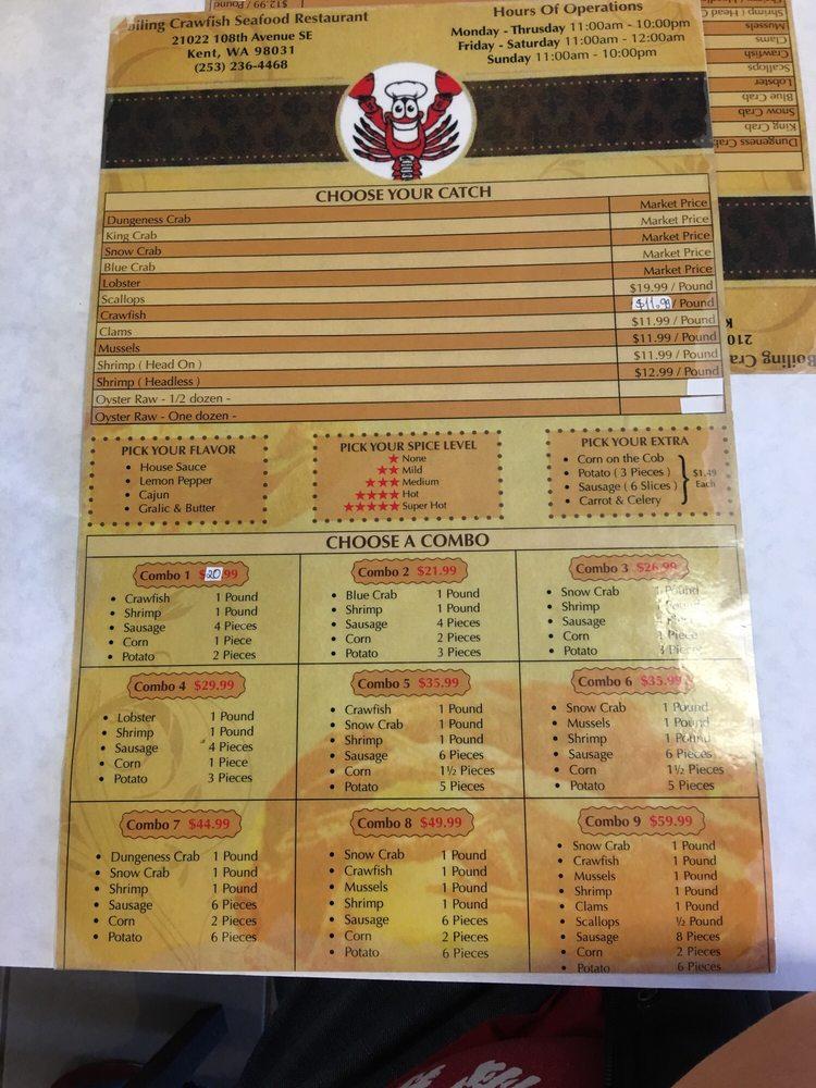 Menu at Crawfish Chef restaurant, Kent