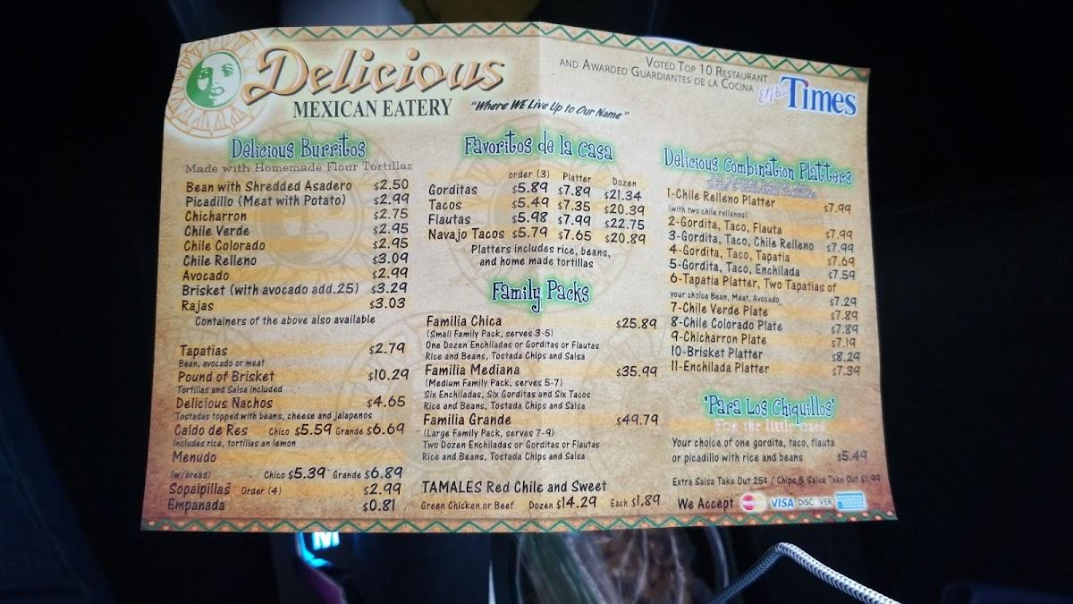 Menu at Delicious Mexican Eatery restaurant, El Paso, Montwood Dr