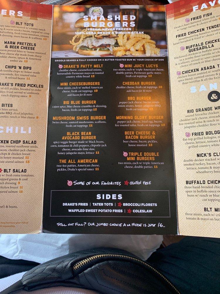 Menu at Drake's restaurant, Nicholasville