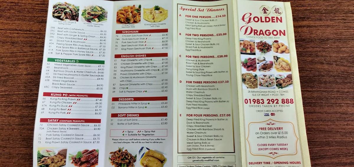 Menu at Golden Dragon restaurant, Cowes