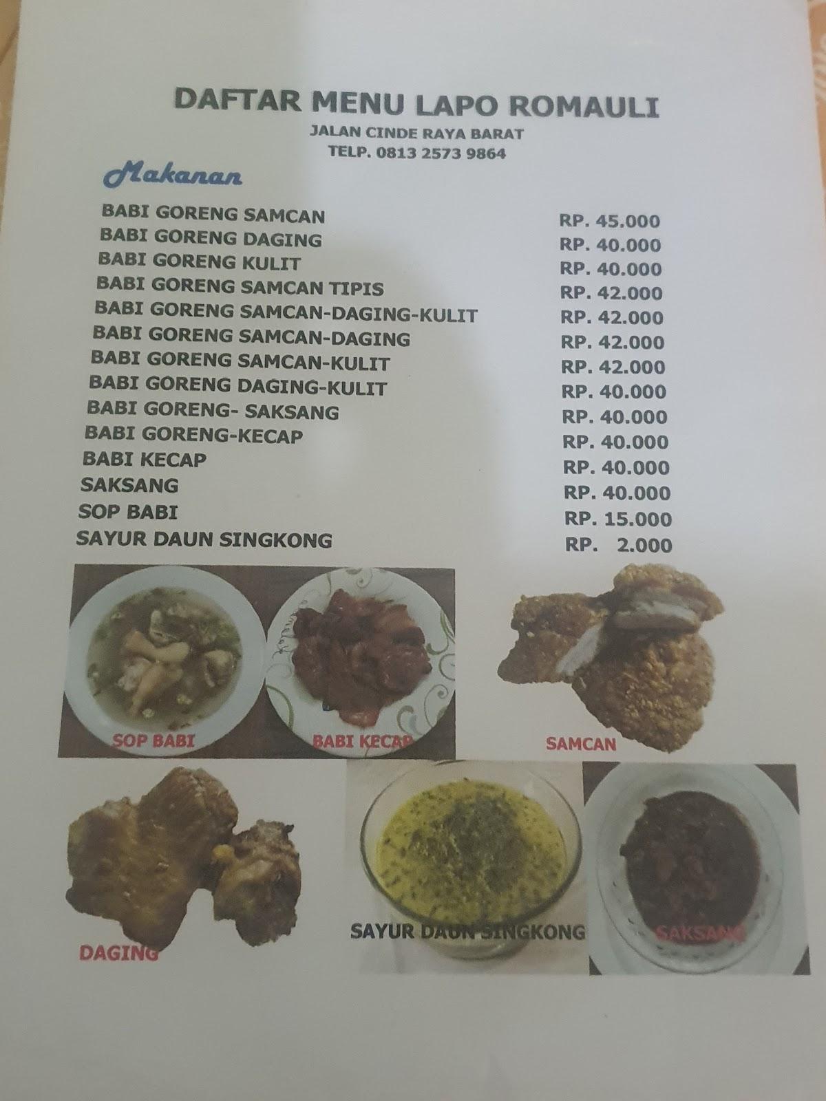 Menu at Lapo Romauli restaurant, Semarang, XCQP+89W