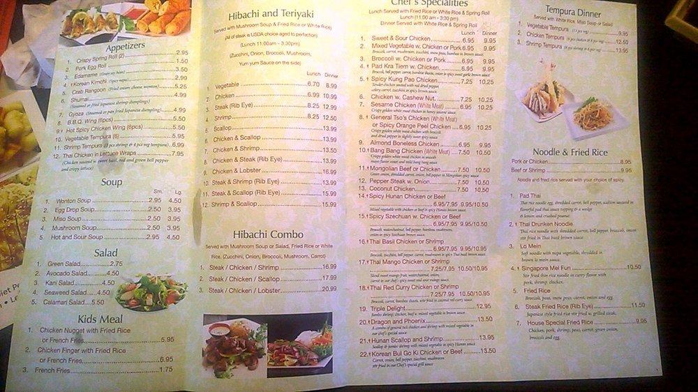 Menu at Pekin Tokyo restaurant, Allen Park