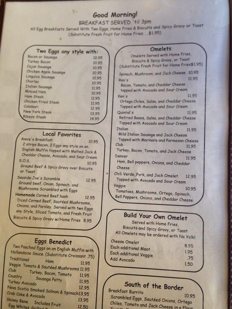 Menu at The Breakfast Club, Seaside
