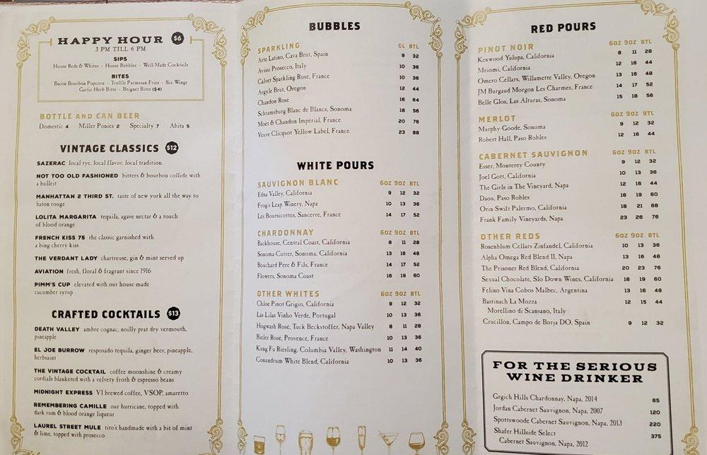 Menu at The Vintage Baton Rouge pub & bar, Baton Rouge