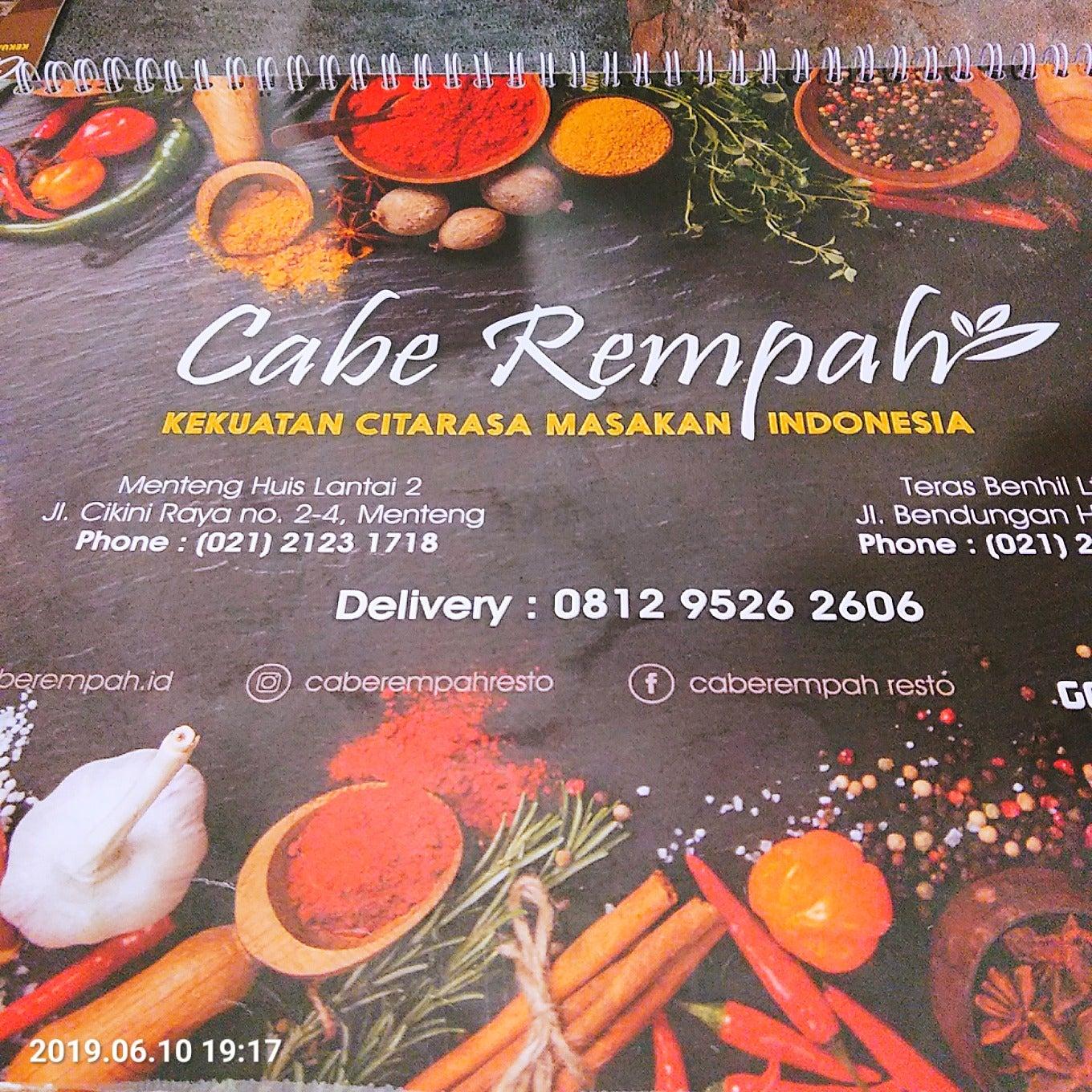 Menu at Cabe Rempah RESTO restaurant, Jakarta, Menteng Huis