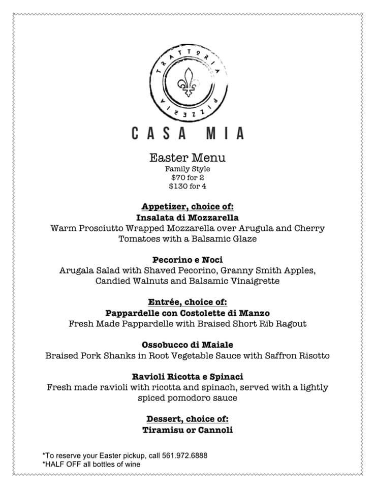 Menu at Casa Mia Trattoria & Pizzerria pizzeria, Jupiter