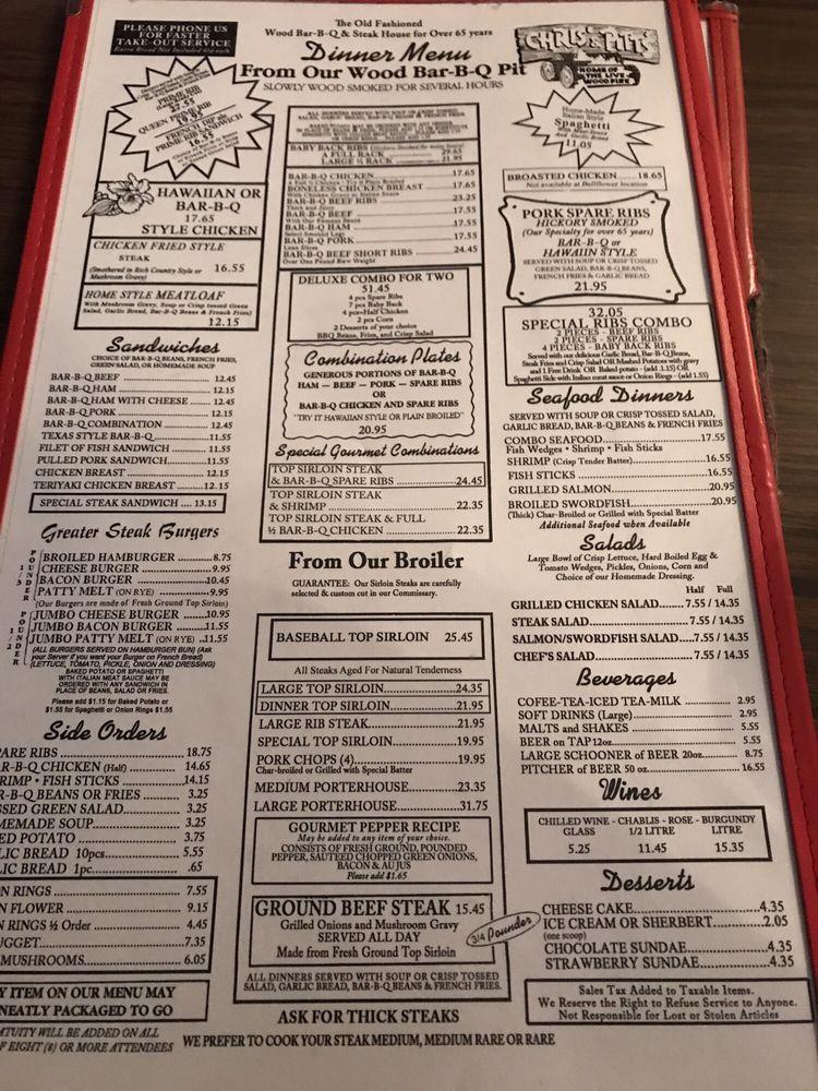 Menu at Chris & Pitts BBQ Restaurant, Downey