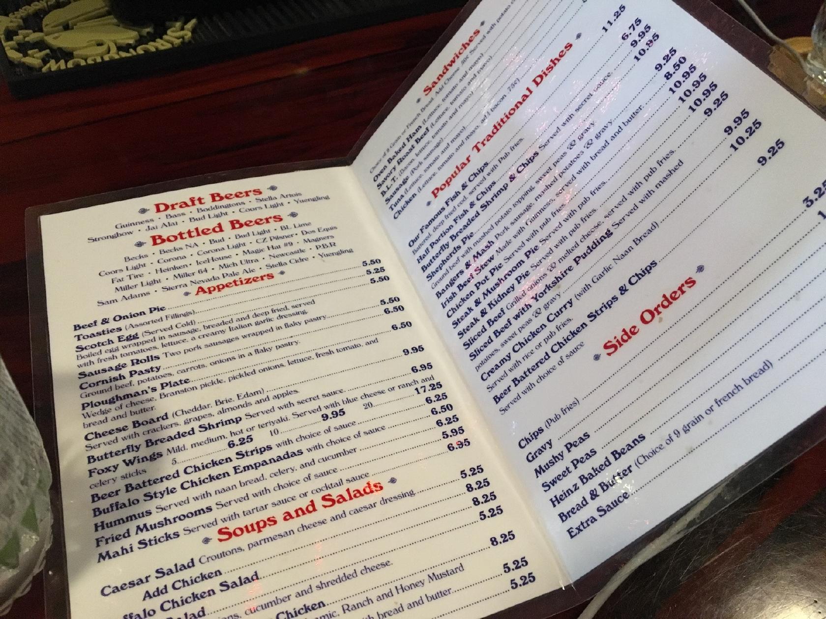 Menu at The Fox & Hounds Public House, Kissimmee