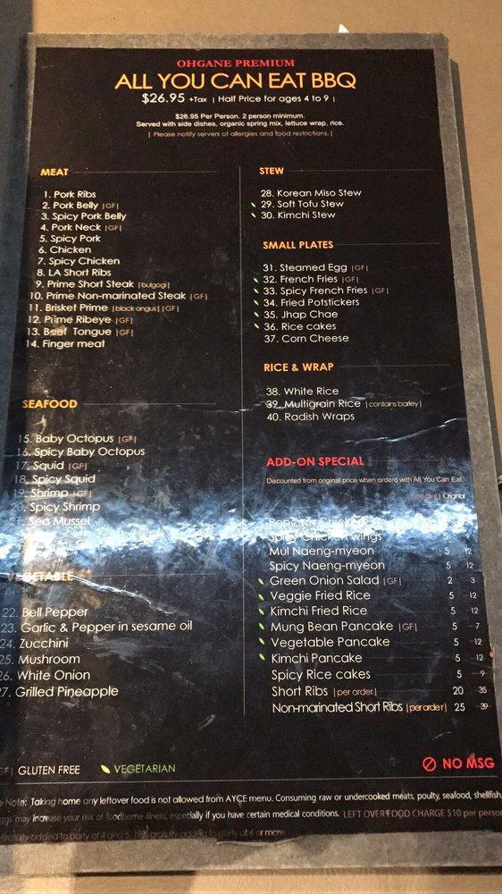 Menu at Ohgane Korean BBQ Concord, Concord