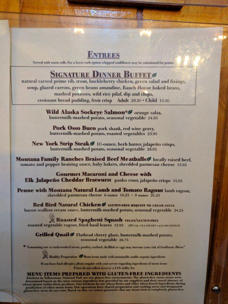 Menu at Old Faithful Inn Dining Room restaurant, USA, Old Faithful Rd