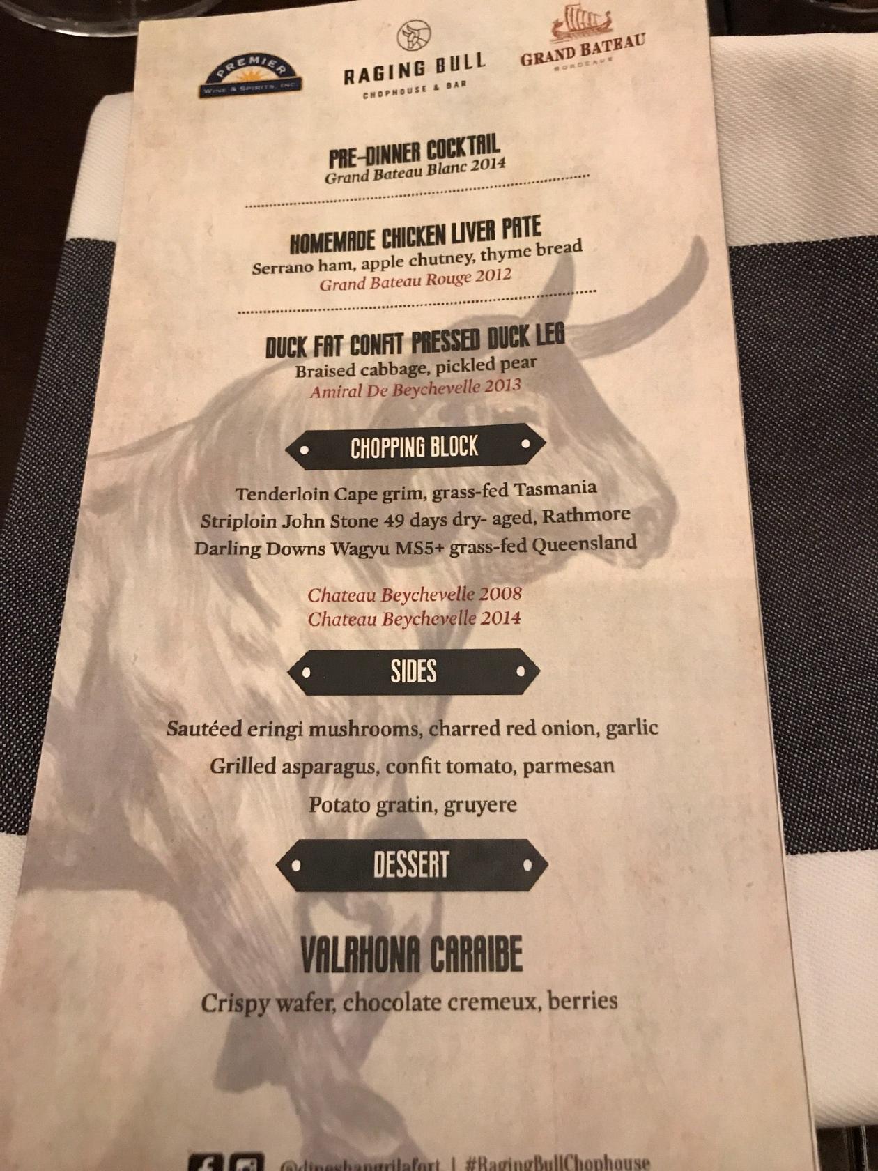 Menu at Raging Bull Chophouse & Bar, Taguig