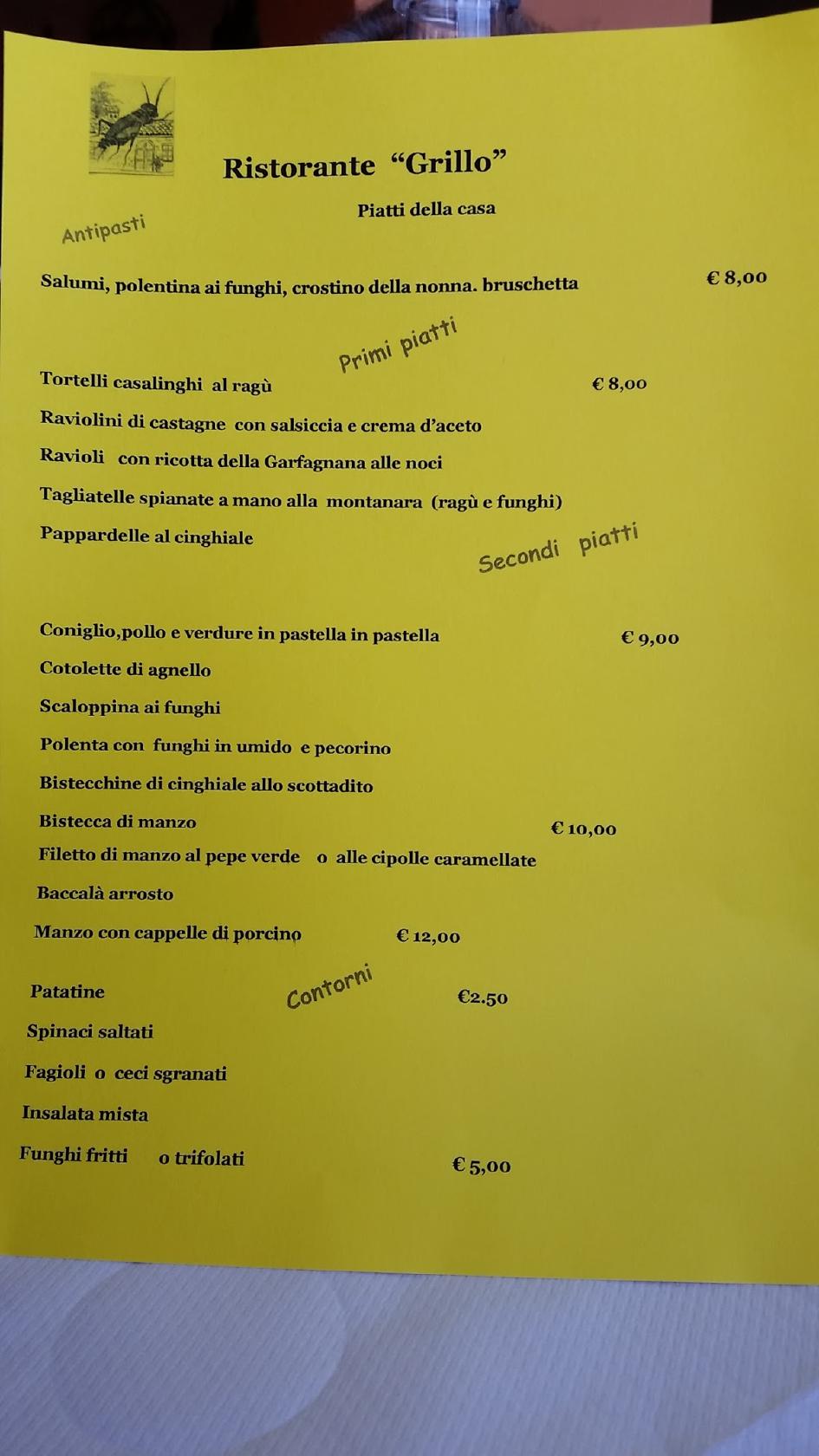 Menu da Ristorante Pensione Il Grillo, Coreglia Antelminelli