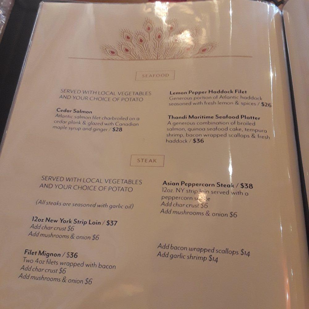 Menu at Thandi restaurant, Saint John
