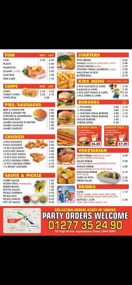 Menu at Anchor Fish & Chips fast food, Ingatestone