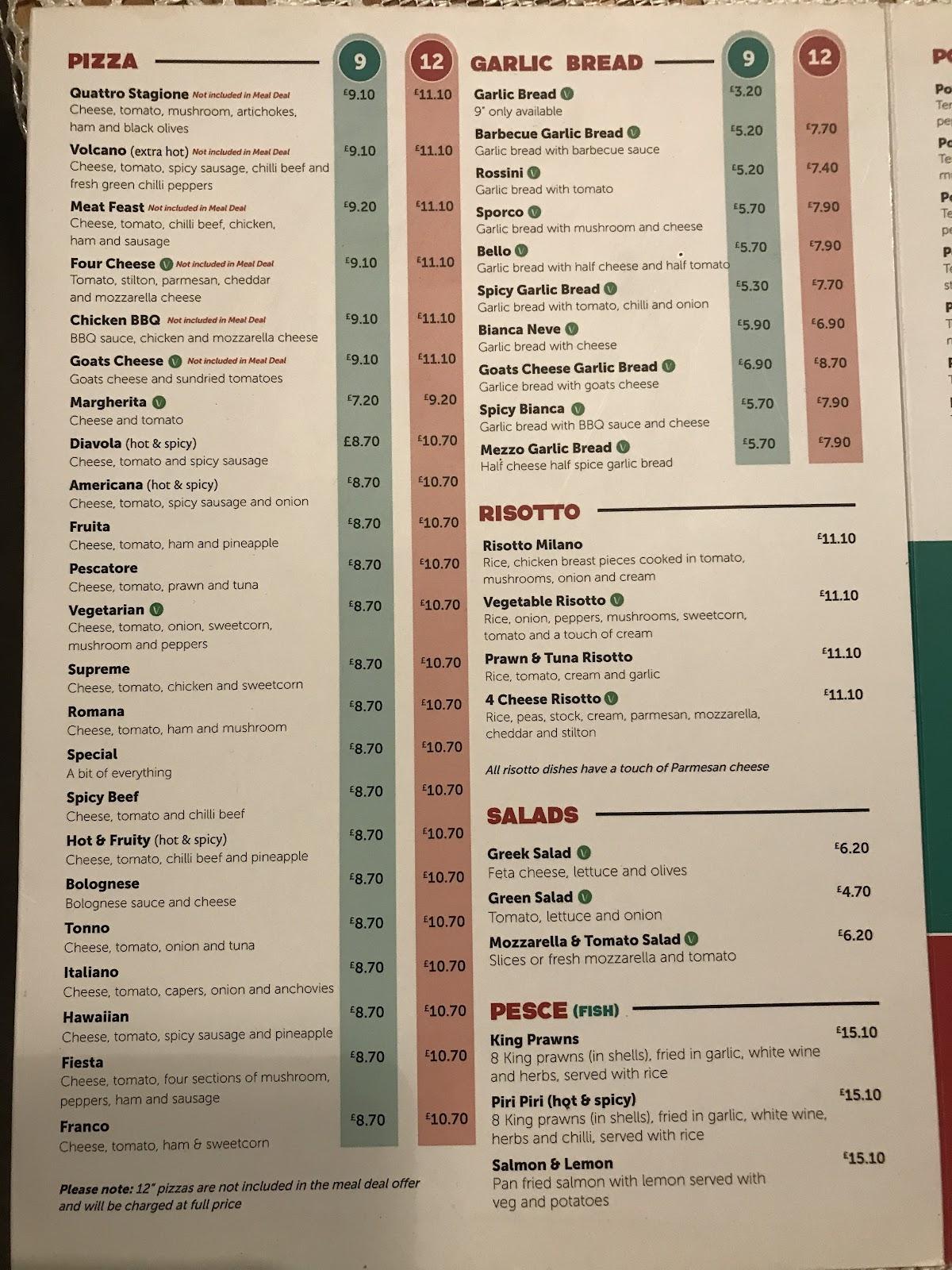 Menu at Antonellos restaurant, Leyland