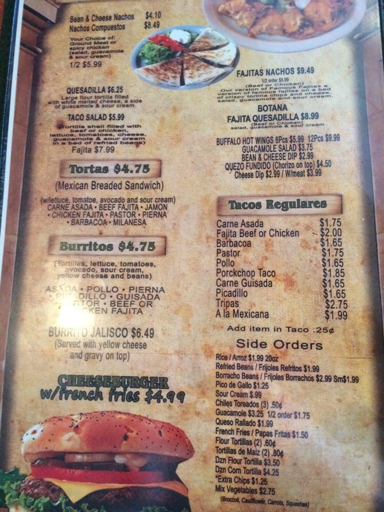 Menu at Chile Verde Mexican Restaurant, San Antonio, Monaco Cir