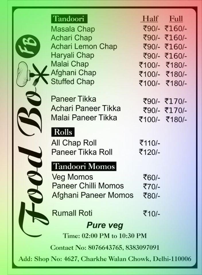 Menu at Food Box, Delhi, Shop No.4627