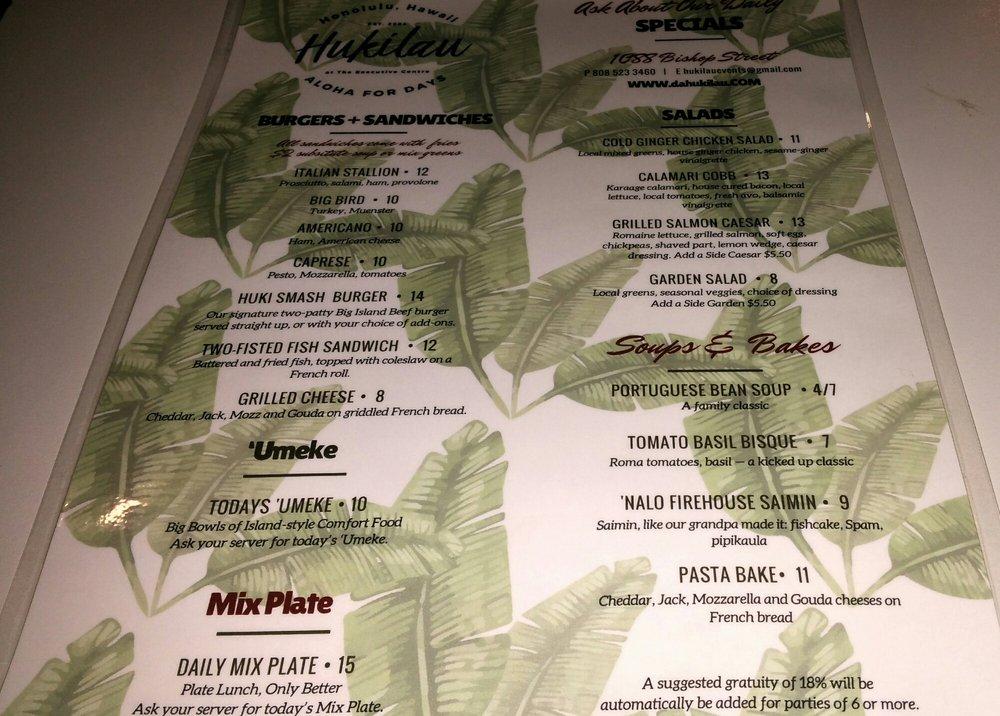 Menu at Hukilau Honolulu pub & bar, Honolulu, Bishop St LL13