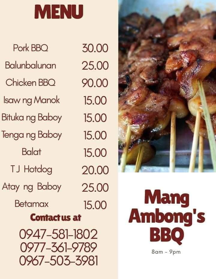 Menu at Mang Ambong D' Original Barbeque, Parañaque
