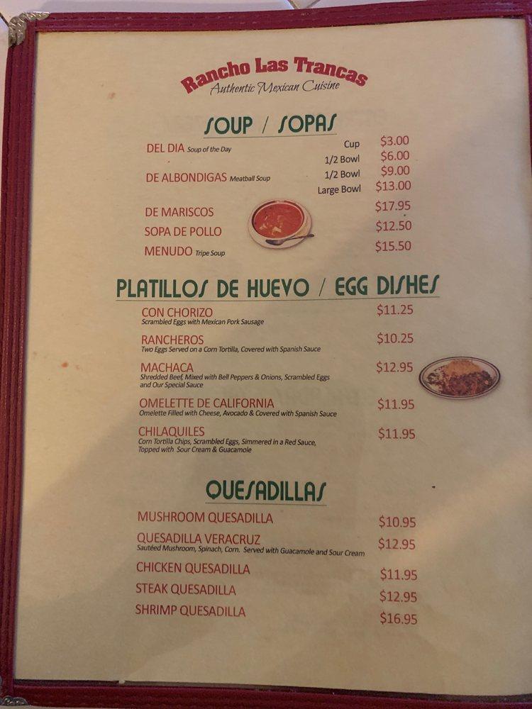 Menu at Rancho Las Trancas restaurant, South San Francisco