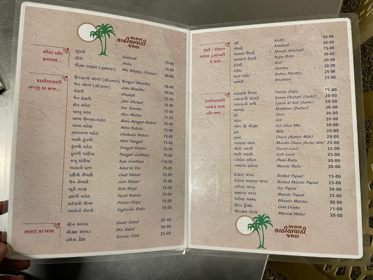 Menu at Vishala Park, Bhavnagar, University Campus Rd