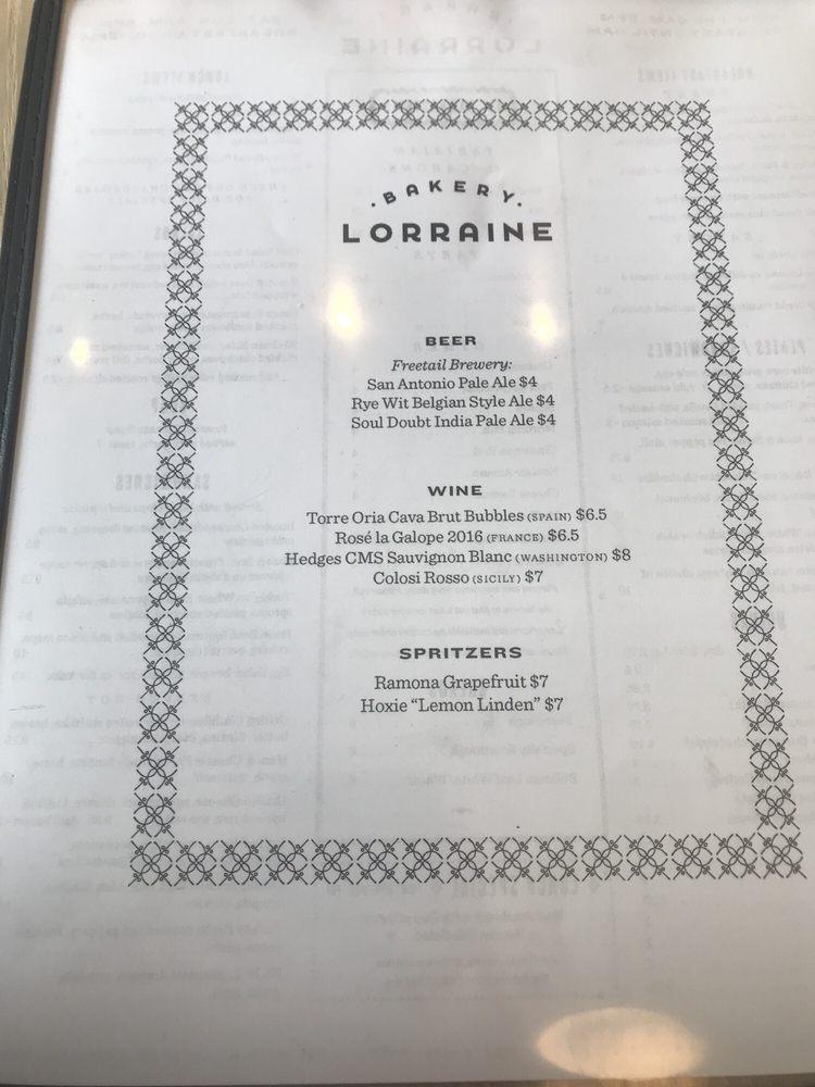Menu at Bakery Lorraine at the Rim, San Antonio, La Cantera Pkwy