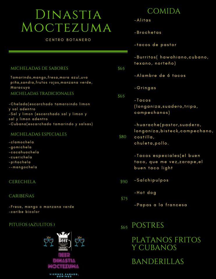Menu at Beer Moctezuma pub & bar, Santa María Cuevas