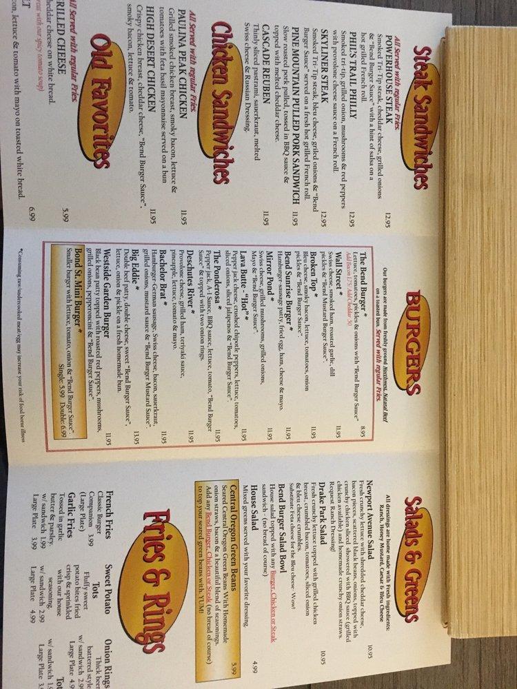 Menu at Bend Burger Company restaurant, Bend, NE 3rd St