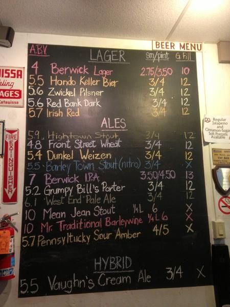 Menu at Berwick Brewing Company pizzeria, Berwick